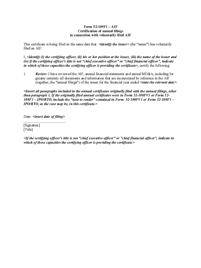 Fillable Online National Instrument 52-109 Certification of Disclosure ...