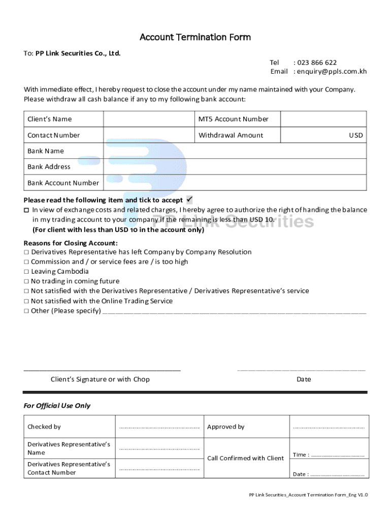Fillable Online Account Termination Form Fax Email Print - pdfFiller