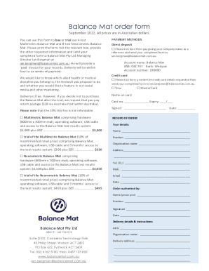 Fillable Online Balance Mat order form Fax Email Print - pdfFiller