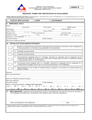 Fillable Online Request Form for Certificate of Exclusion Fax Email ...