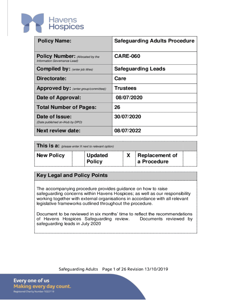 Fillable Online Policy Name: Safeguarding Adults Procedure CARE-060 ...