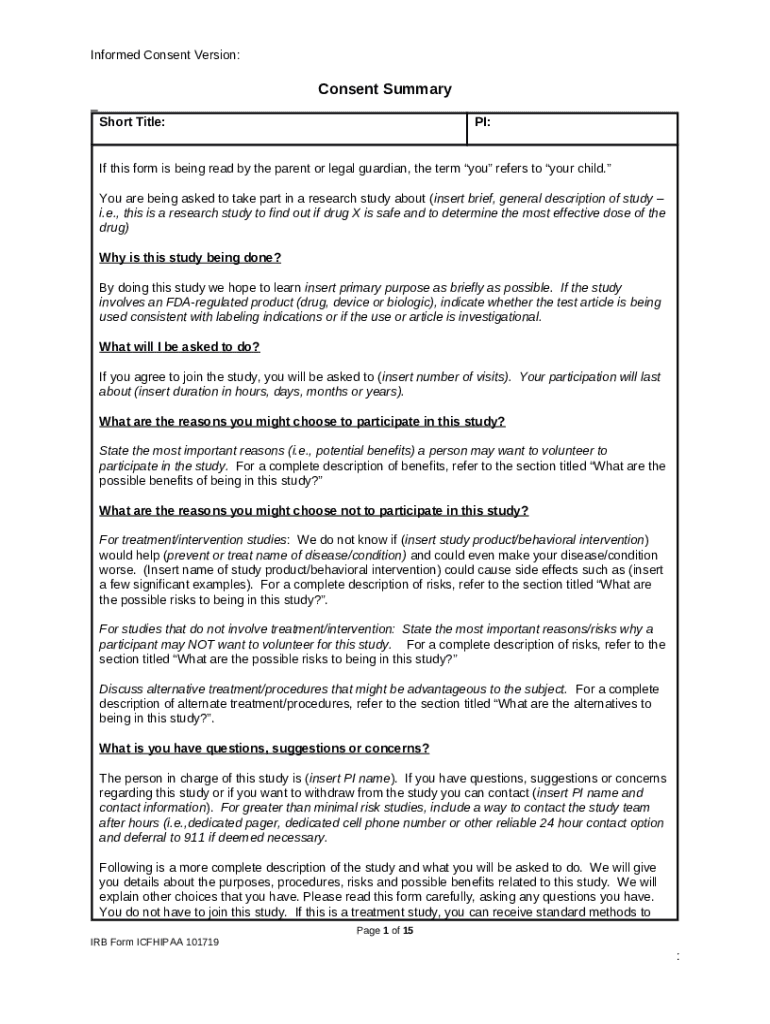 BC Common Clinical Ined Consent Template and ... Doc Template | pdfFiller