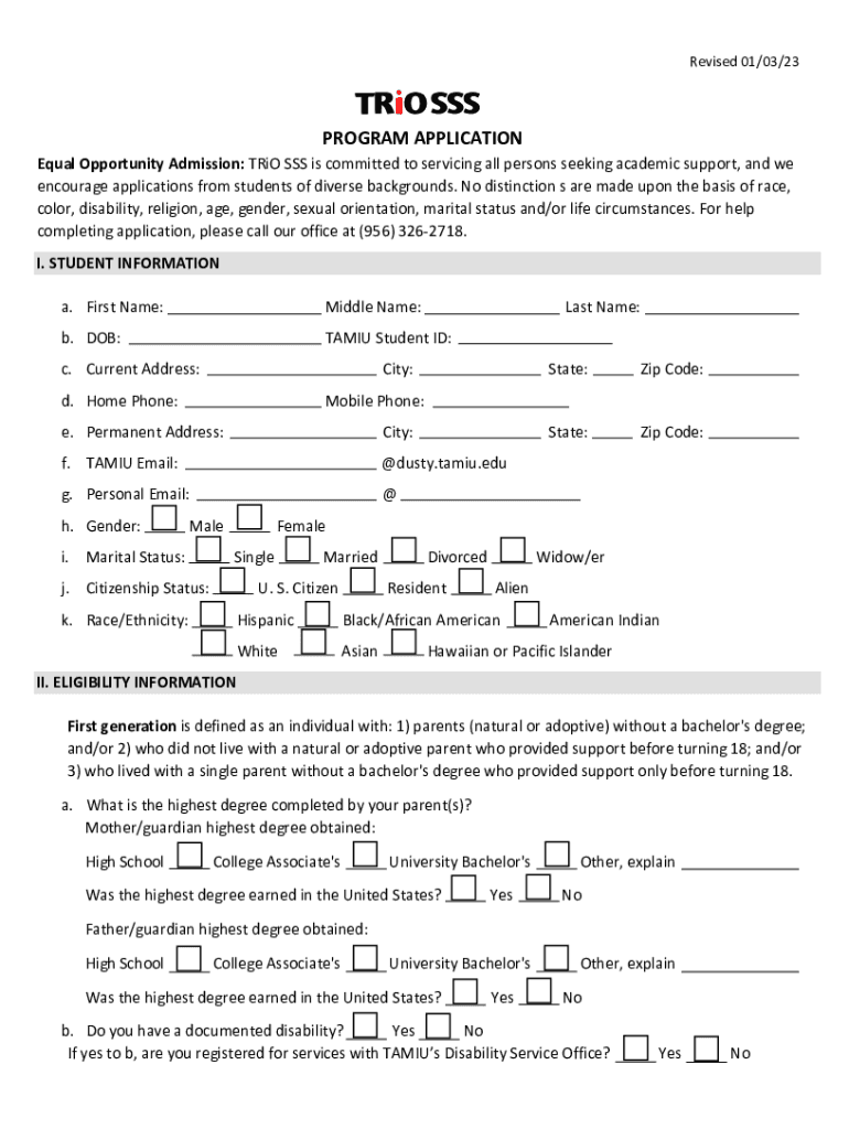 Fillable Online Texas A&M International TRiO STEM Application. TRiO ...
