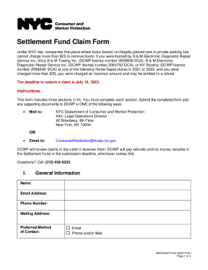 Fillable Online Settlement Fund Claim Form Fax Email Print - pdfFiller