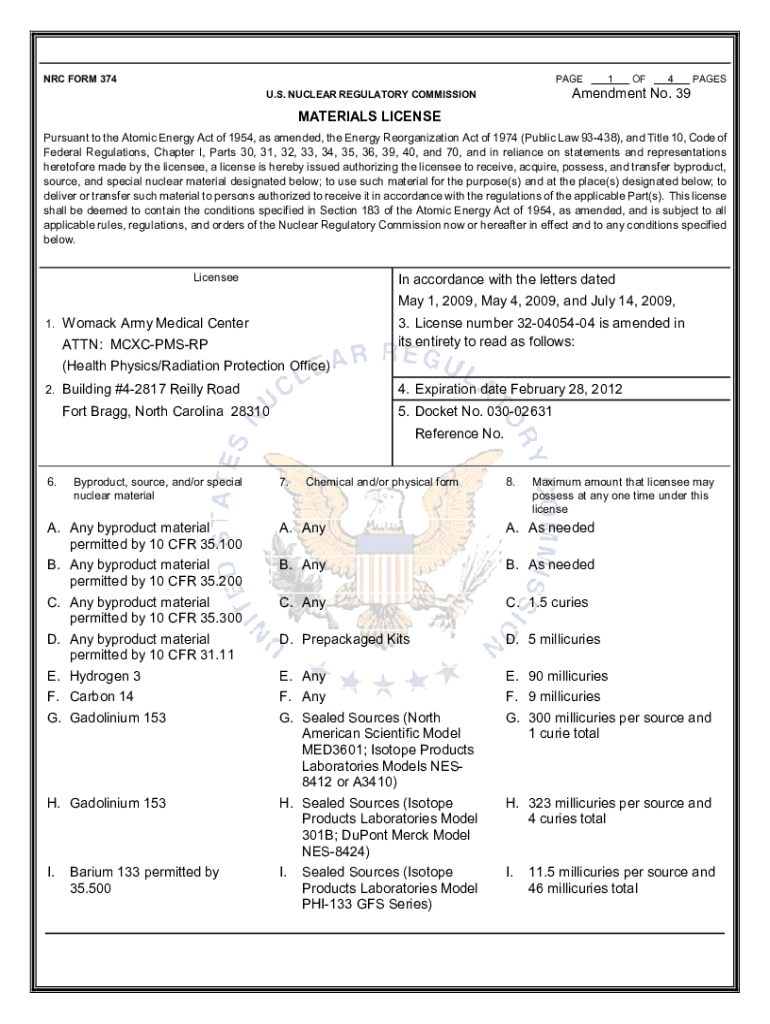 Fillable Online Womack Army Medical Center, License Amendment 39 ...