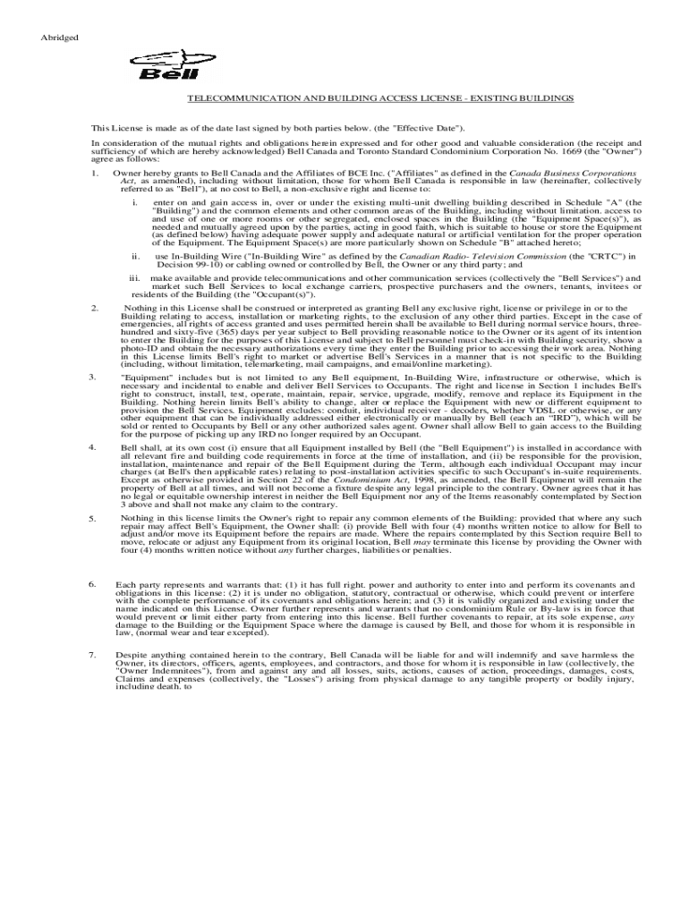 Fillable Online EXISTING BUILDINGS This License is made as of the date ...