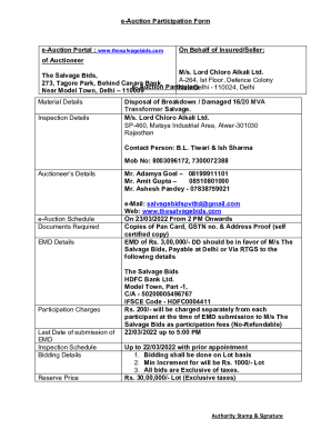 Fillable Online e-Auction Participation Form e - The Salvage Bid Fax ...