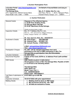 Fillable Online e-Auction Participation Form e-Auction Particulars ...
