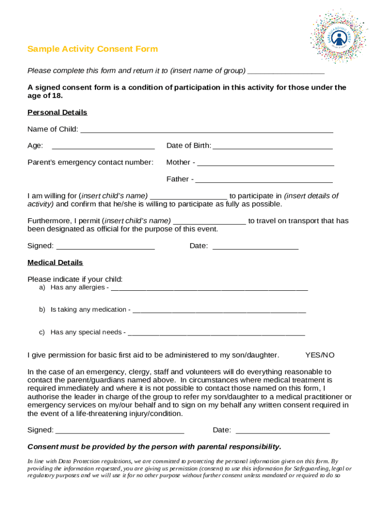 Sample Activity Consent Doc Template | pdfFiller