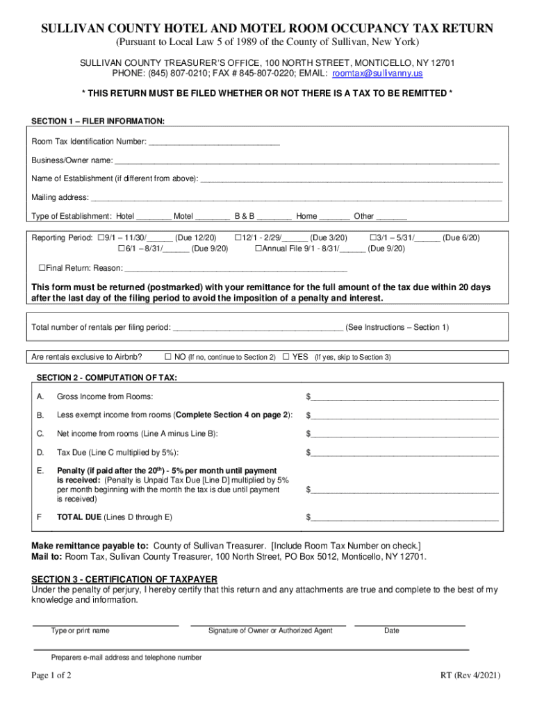 Fillable Online sullivan county hotel and motel room occupancy tax ...
