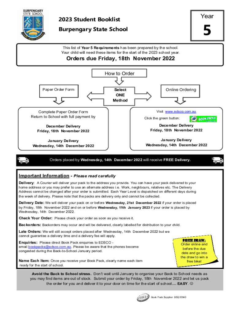 Fillable Online Booklists - Burpengary Meadows State School Fax Email Print - pdfFiller