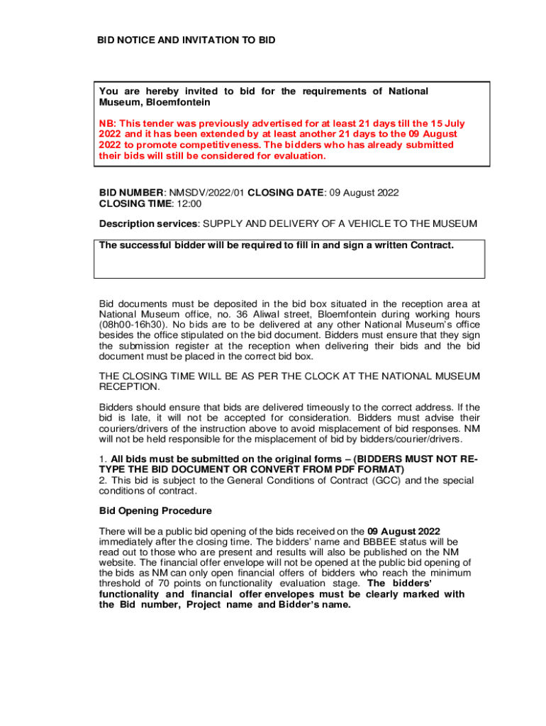 Fillable Online BID NOTICE AND INVITATION TO BID You are ... - eTenders Fax Email Print - pdfFiller