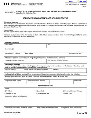 Fillable Online APPLICATION FOR CERTIFICATE OF INDIAN STATUS (en.v ...
