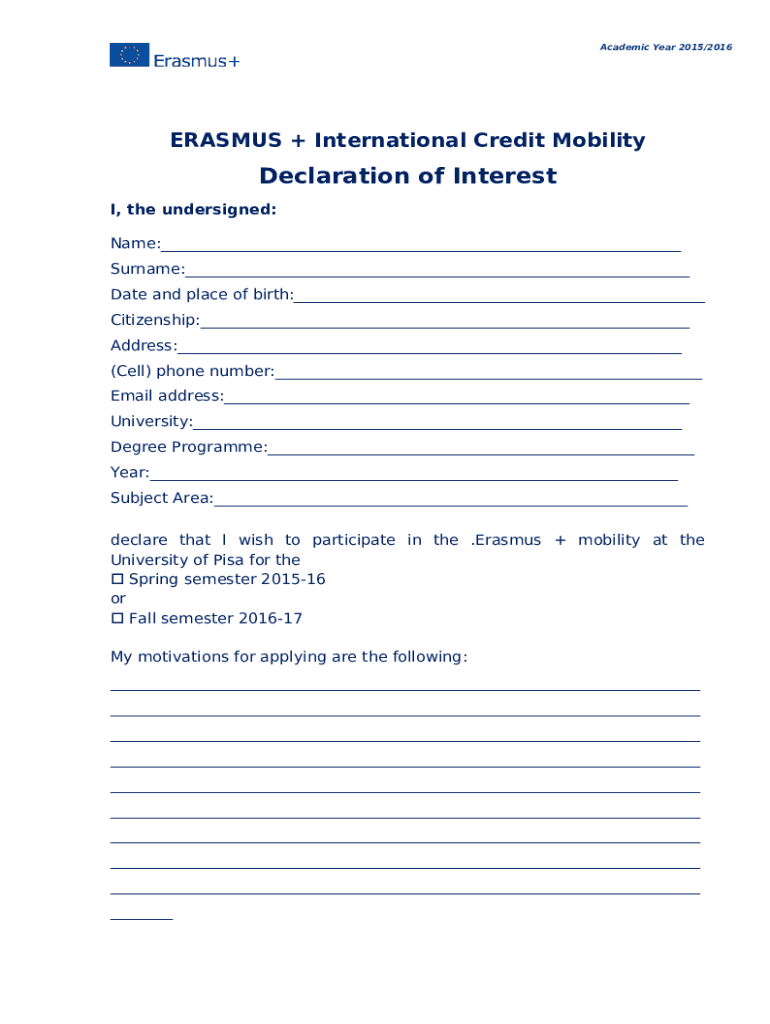 Erasmus+ International Credit Mobility for guest students Doc Template ...