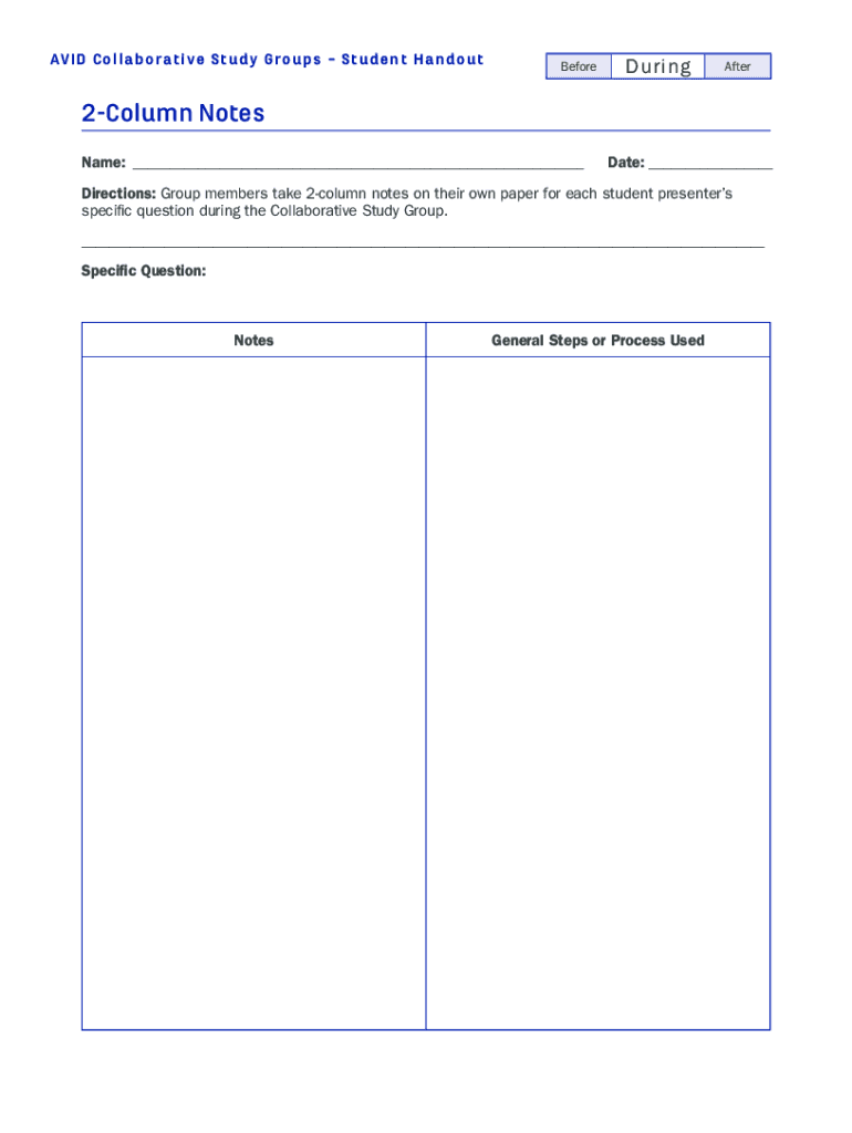Fillable Online Two-Column Note-TakingFacing History and Ourselves Fax ...