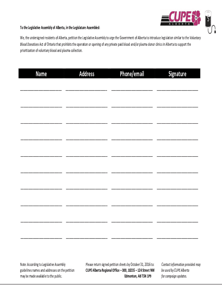Fillable Online alberta cupe Sign Our Petition Urging Alberta's Legislative Assembly to ... Fax ...