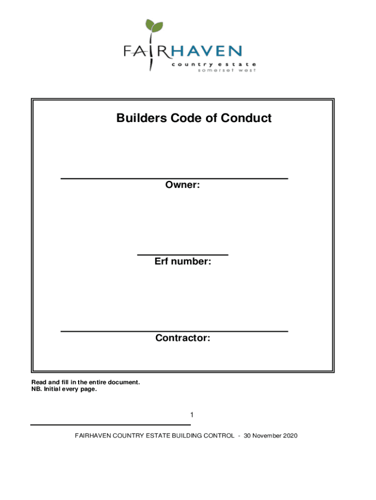 Fillable Online fairhavenestate co Builders Code of Conduct Fax Email ...
