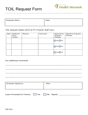 Fillable Online TOIL Request Form - Arcadia Lite Fax Email Print ...