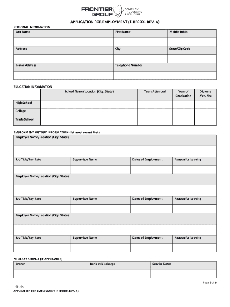 Fillable Online F-HR0001 REV A APPLICATION FOR EMPLOYMENT Fax Email Print - pdfFiller