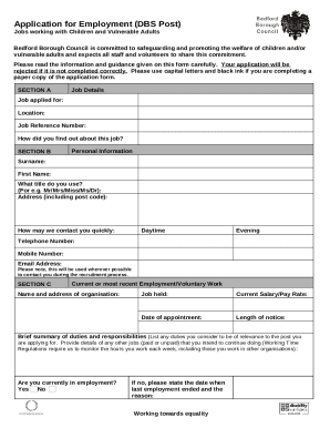 Application - DBS required position Doc Template | pdfFiller