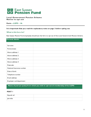 Fillable Online Local Government Pension Scheme OPTING OUT FORM Fax ...