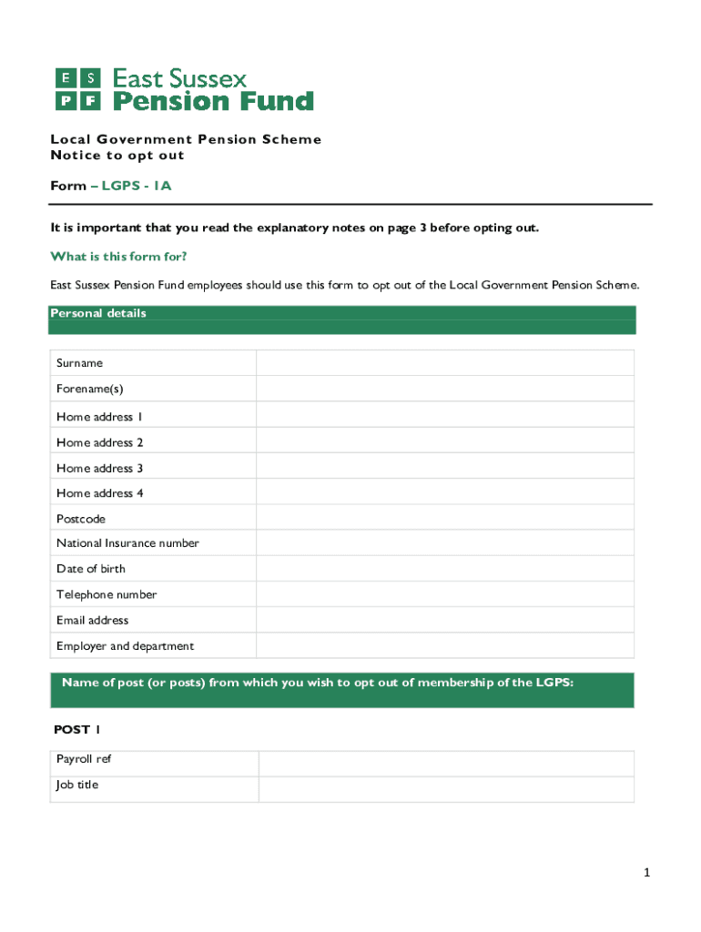 Fillable Online Local Government Pension Scheme OPTING OUT FORM Fax ...