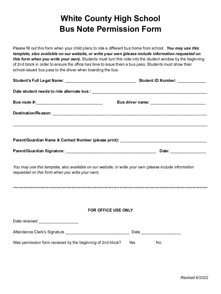 Fillable Online 22-23 Bus Note Permission Form Template Fax Email Print ...