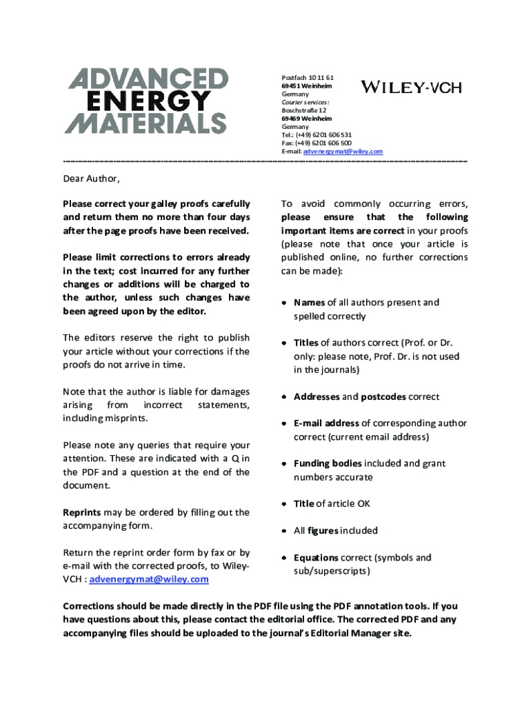 Fillable Online Editorial Staff - Wiley-VCH Fax Email Print - pdfFiller