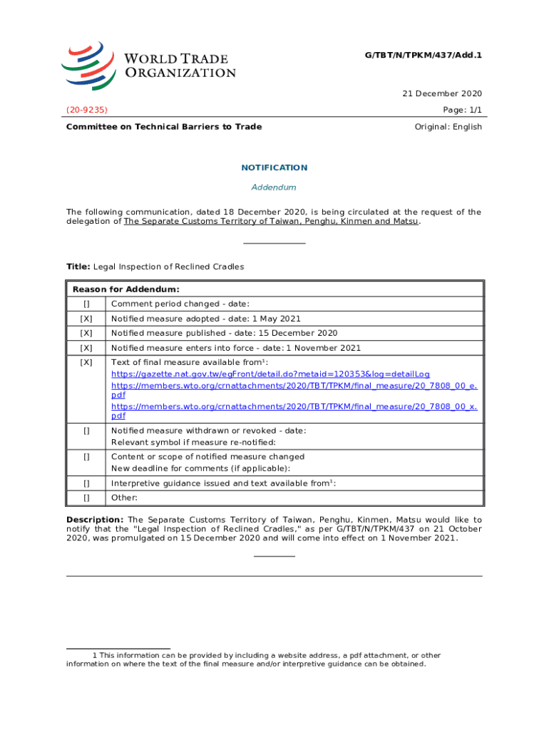 WTO TBT NOTIFICATIONS BULLETIN - DTI-BPS Doc Template | pdfFiller