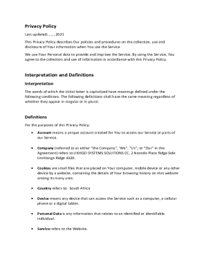 Fillable Online This Privacy Policy describes Our policies and ...