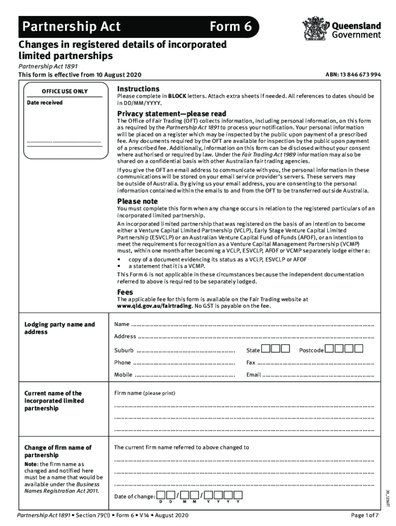 Fillable Online Partnership Act Form 1 - Application for registration ...