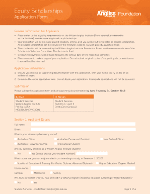 Fillable Online Equity Scholarships - Application Form - William Angliss Institute Fax Email ...