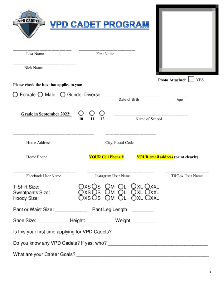 Fillable Online VPD Cadet Program - Vancouver Police Department Fax ...