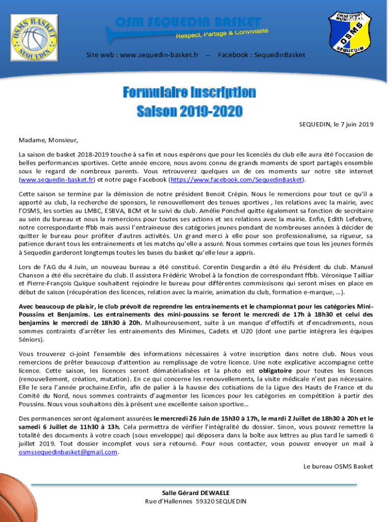 Fillable Online OSM SEQUEDIN BASKET Fax Email Print - pdfFiller