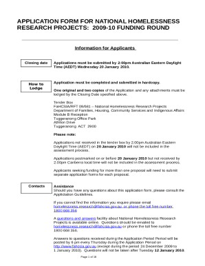 APPLICATION FOR NATIONAL HOMELESSNESS RESEARCH PROJECTS:2009-10 FUNDING ...