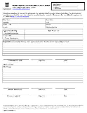 Fillable Online Membership Adjustment Request Form. Membership ...