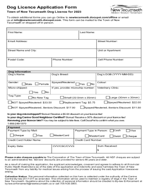 Fillable Online Dog Licence Application Form - Town of New Tecumseth ...