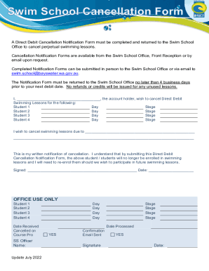 Fillable Online Swim School Cancellation Notification Form Fax Email ...