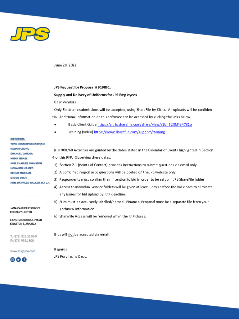Fillable Online Supply and Delivery of Uniforms for JPS Employees ...