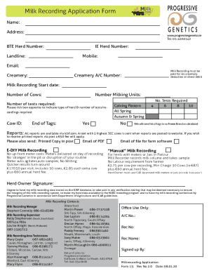 Fillable Online Milk Recording Application Form - Progressive Genetics ...