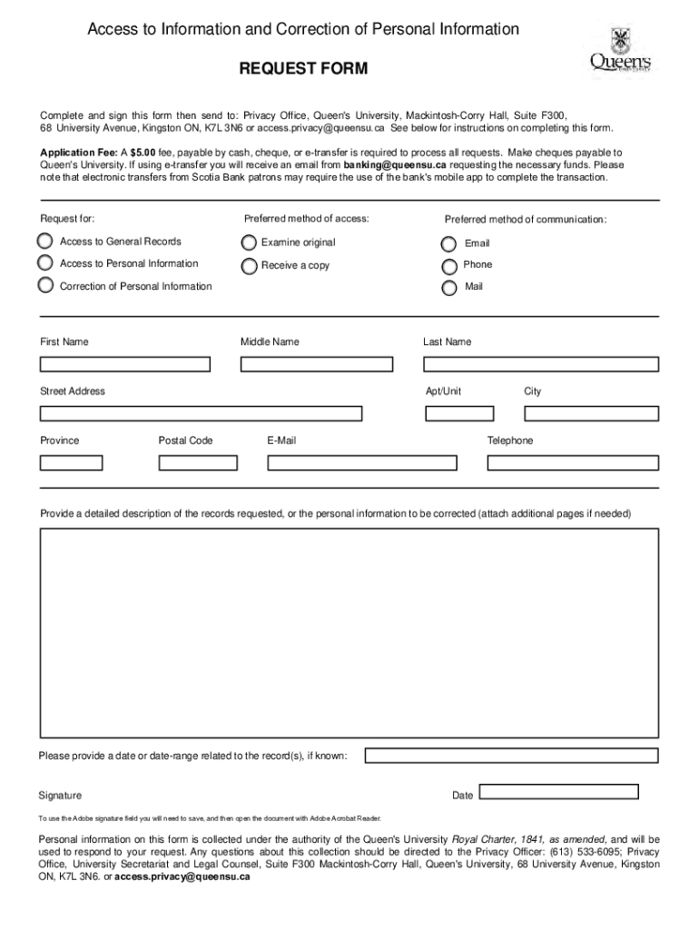 Fillable Online Access to Information Request Form.pdf - Queen's University Fax Email Print ...