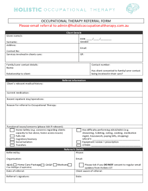 Fillable Online Refer a Patient to the Occupational Therapy Clinic Fax ...