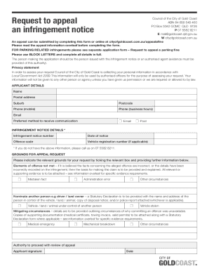 Fillable Online Request to appeal an infringement notice. Request to appeal an infringement ...