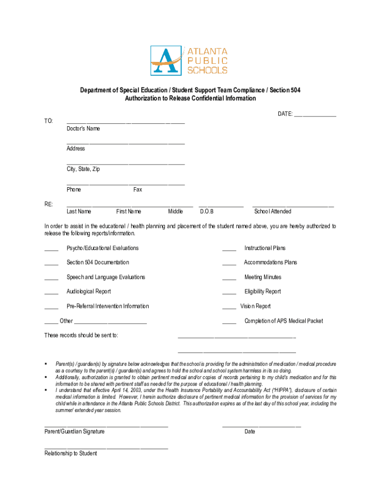 Fillable Online Section 504 Resources Sample Forms Fax Email Print ...