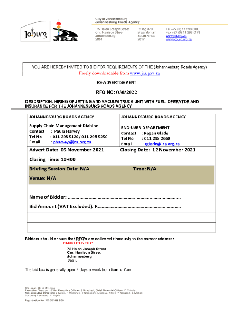 Fillable Online jra org (PDF) REQUEST FOR QUOTATION FOR THE SUPPLY AND ...