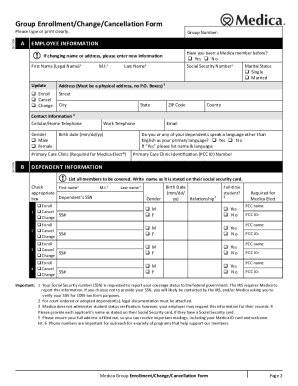 Fillable Online GROUP ENROLLMENT/CHANGE/CANCELLATION FORM Fax Email Print - pdfFiller