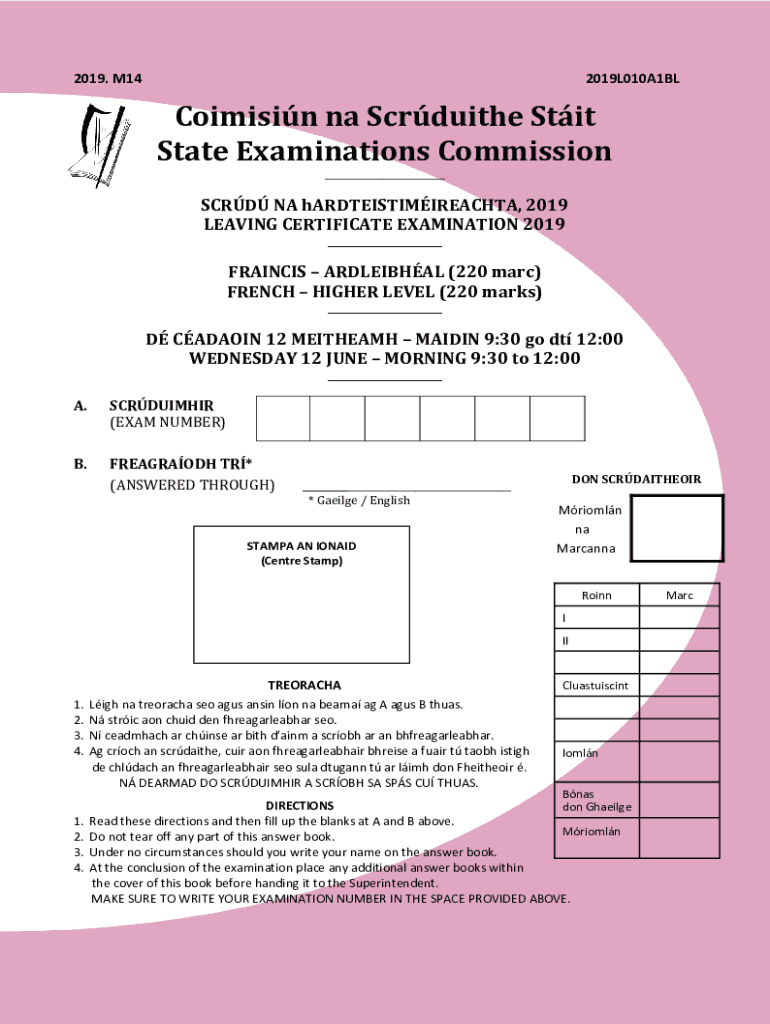 Fillable Online LEAVING CERTIFICATE EXAMINATION 2019 Fax Email Print ...