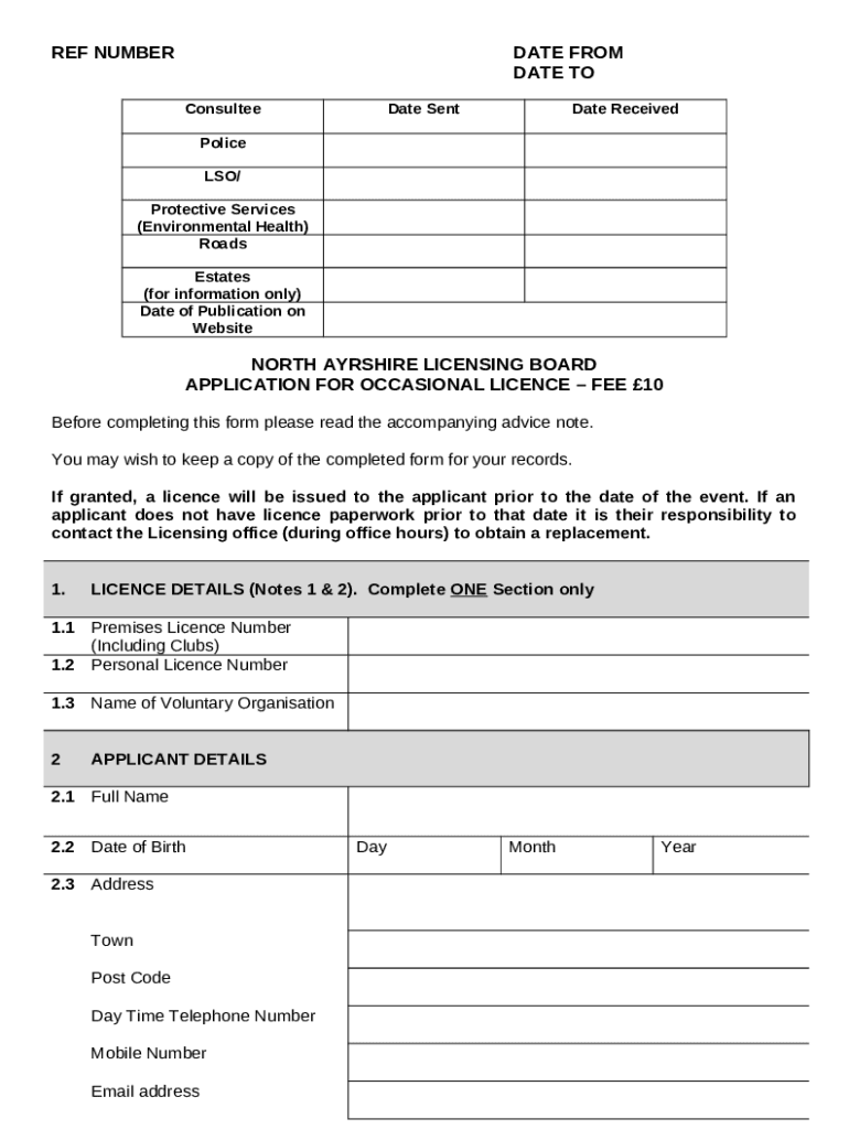 Occasional Licence Covid-19 Temp Application Doc Template | pdfFiller