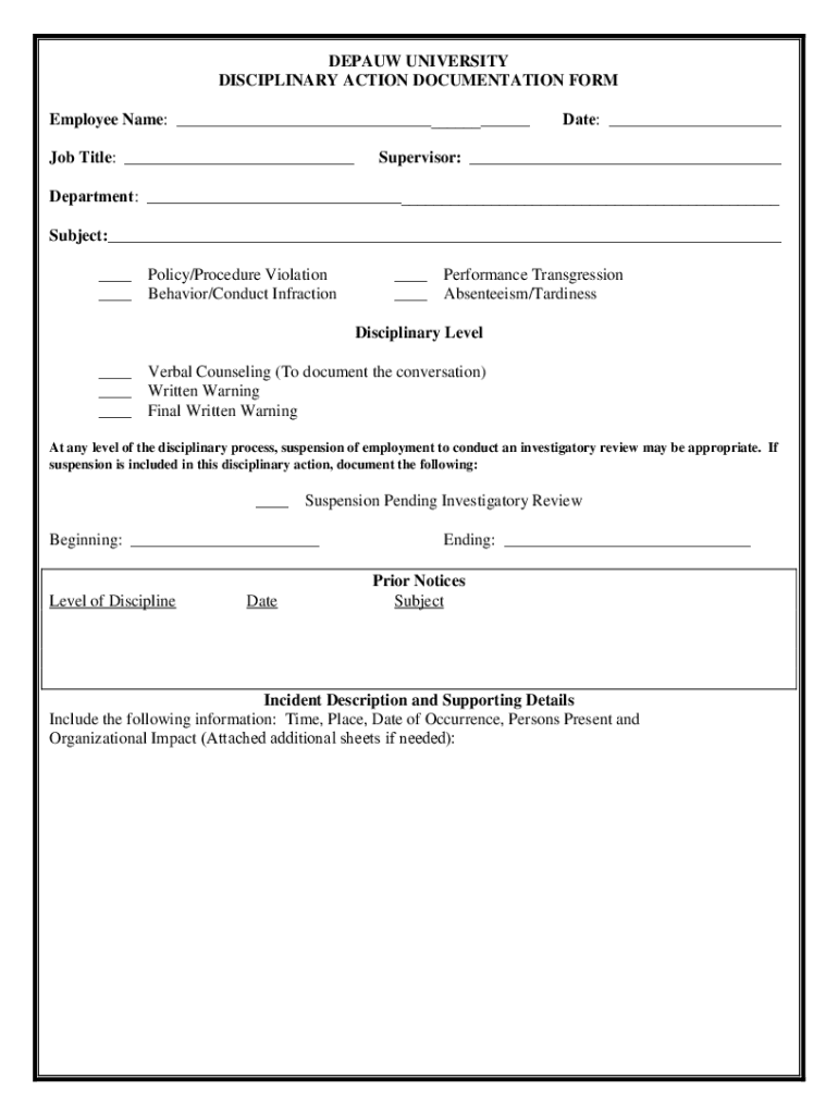 Fillable Online Free Employee Disciplinary Action (Discipline) Form - eForms Fax Email Print ...