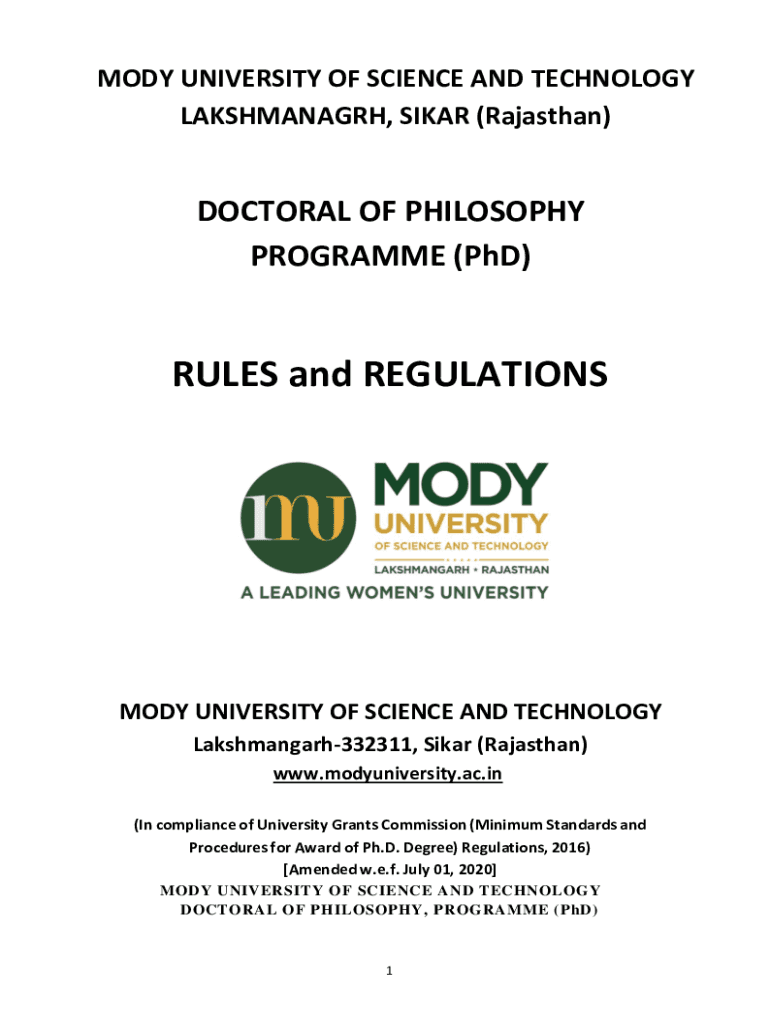 Fillable Online PhD-Ordinance-Rules-and-Regulations.pdf - Mody university Fax Email Print ...